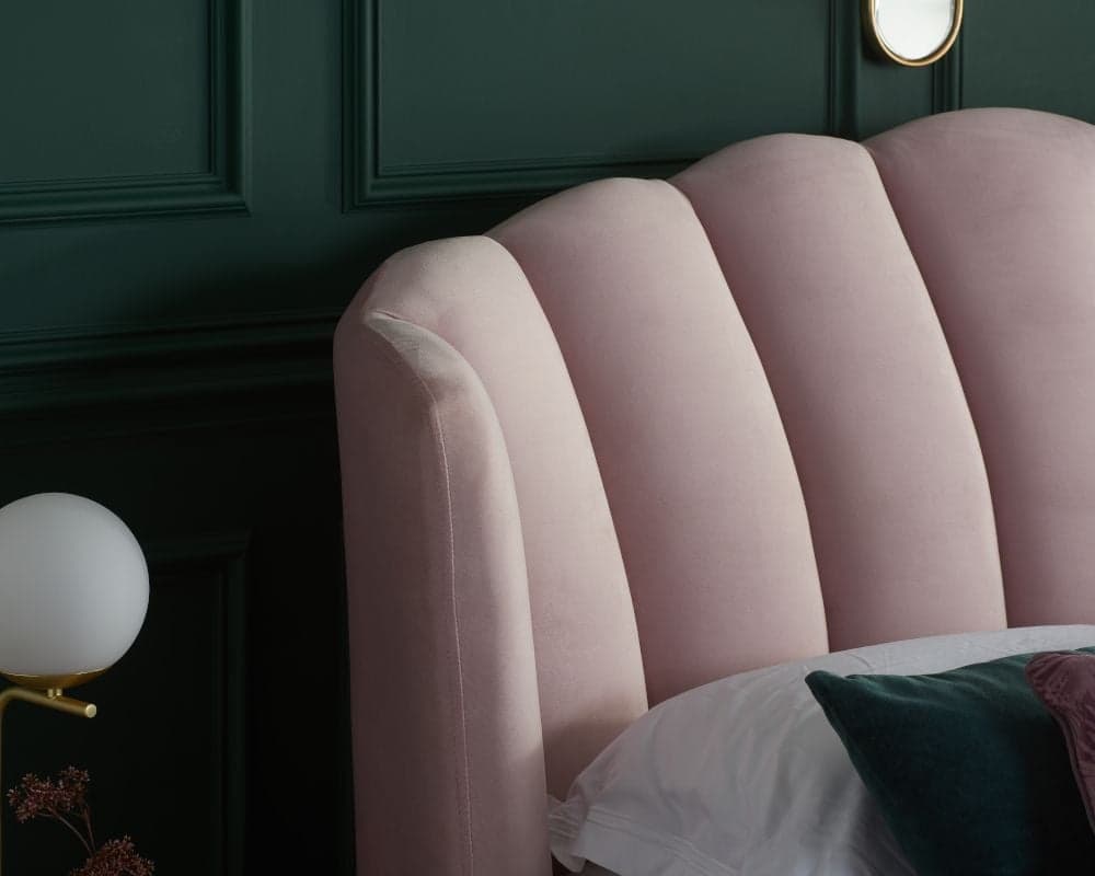 Lottie Pink Velvet Winged Ottoman Storage Bed | Happy Beds