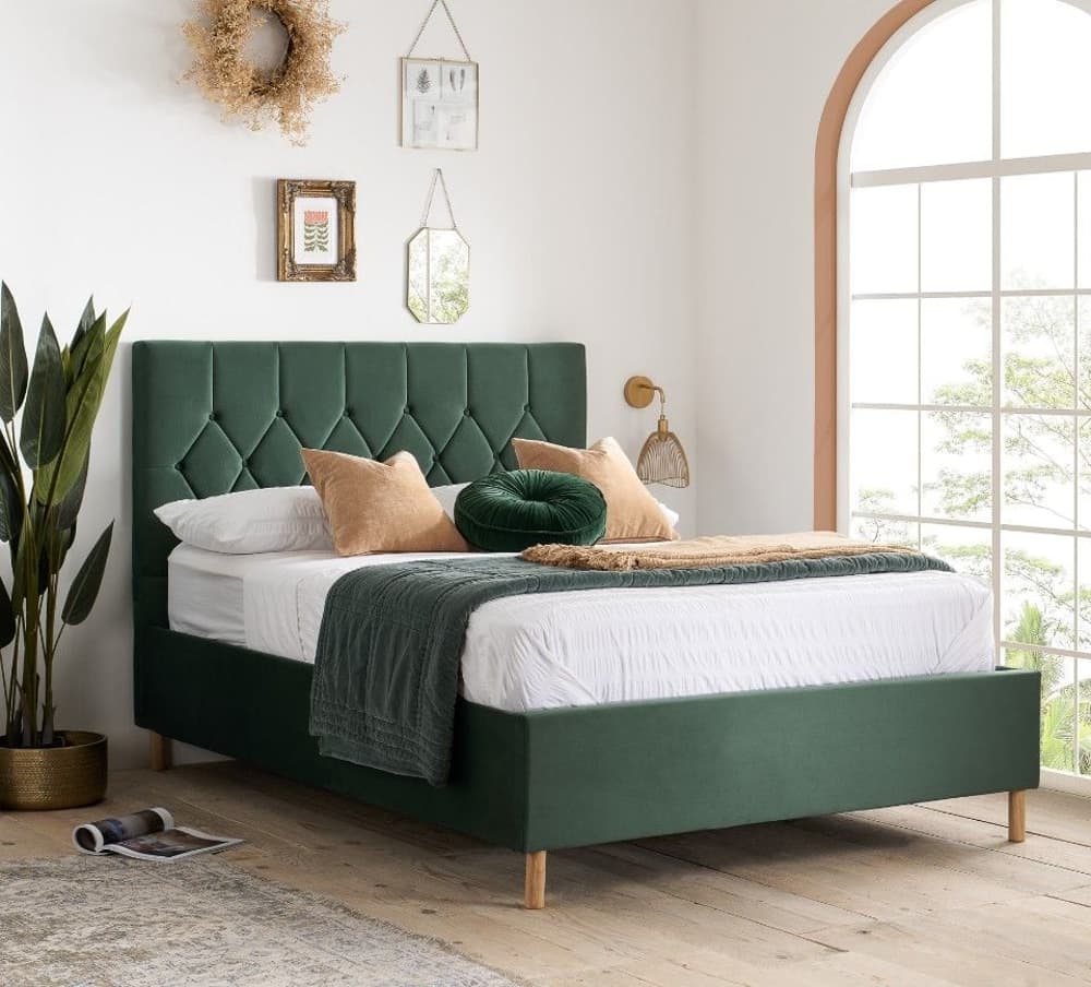 Loxley Green Velvet Fabric Ottoman Storage Bed Happy Beds