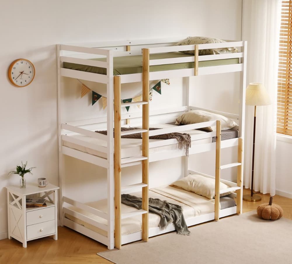 Lydia White Wooden Triple Sleeper Bunk Bed | Happy Beds