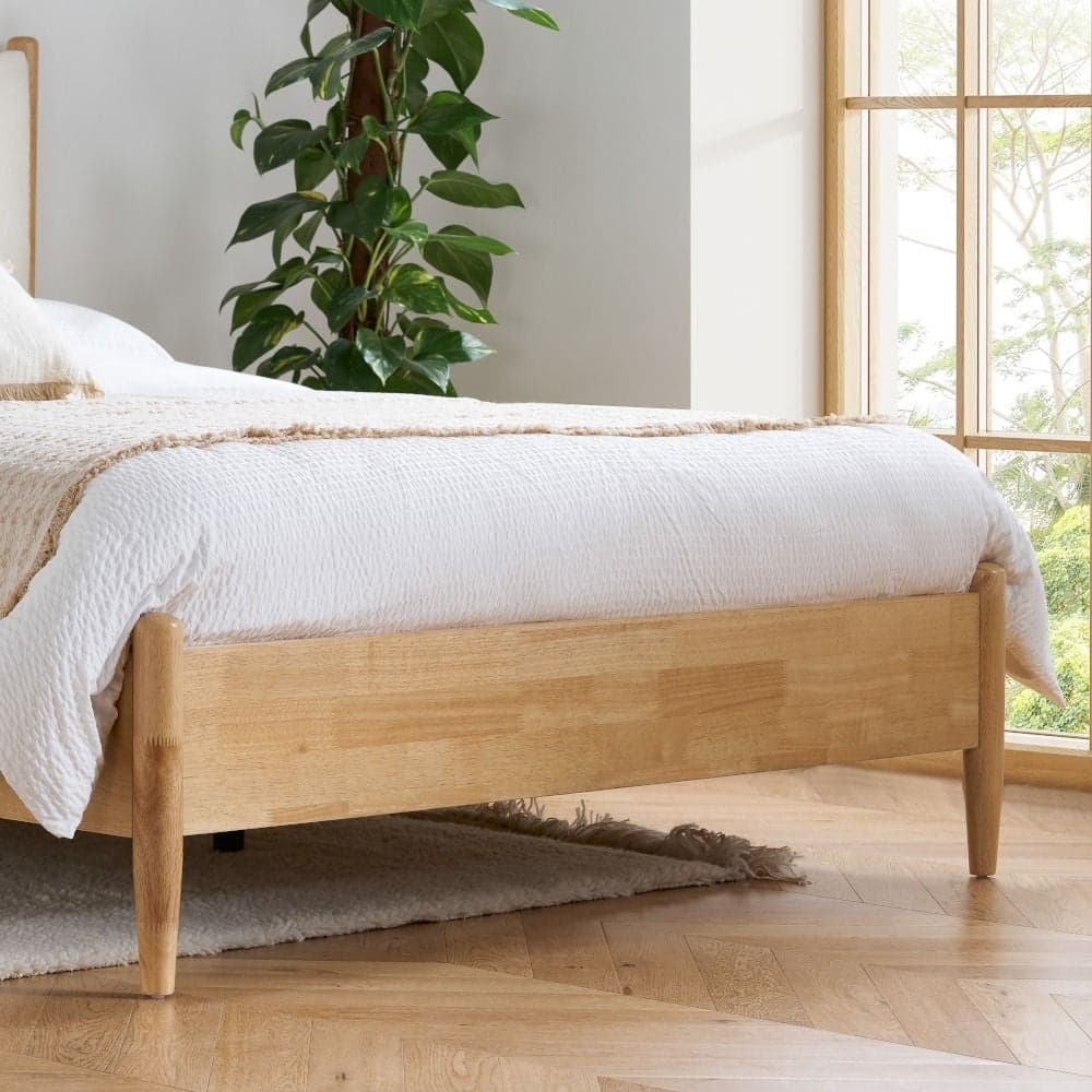 Marley Cream Fabric and Oak Wooden Bed | Happy Beds