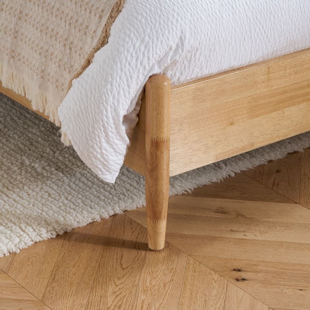 Marley Cream Fabric and Oak Wooden Bed | Happy Beds