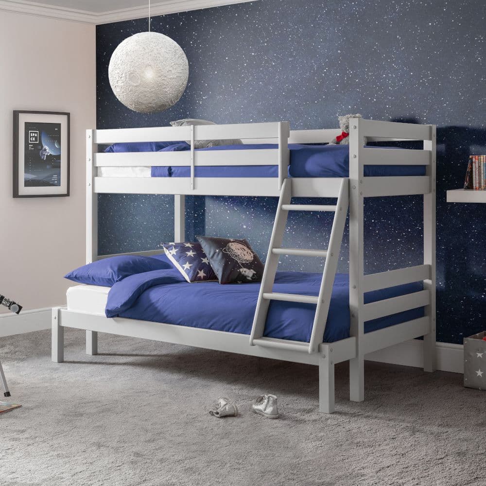 Merlin Dove Grey Wooden Triple Sleeper Bunk Bed | Happy Beds