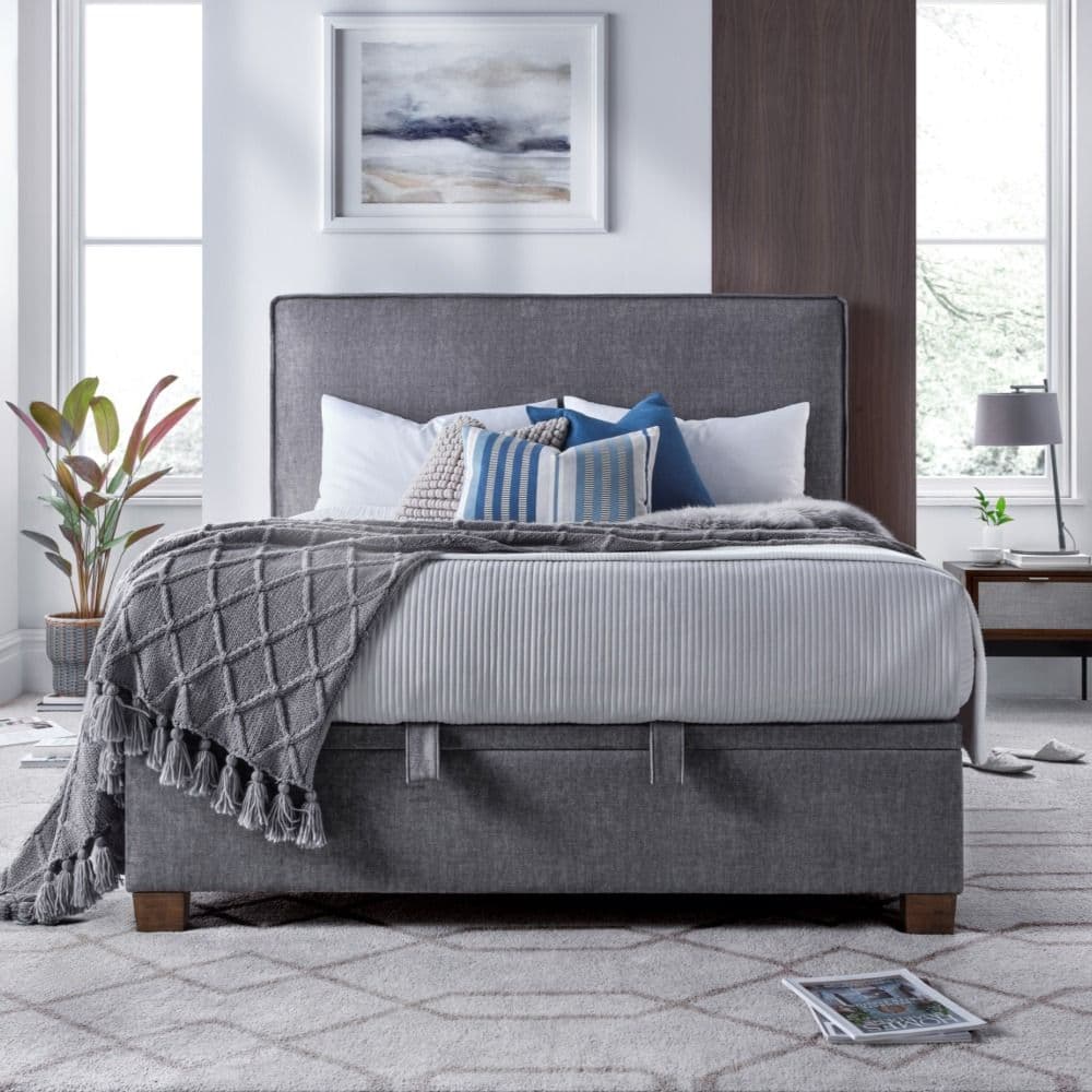 Newton Dark Grey Velvet Ottoman Bed | Happy Beds