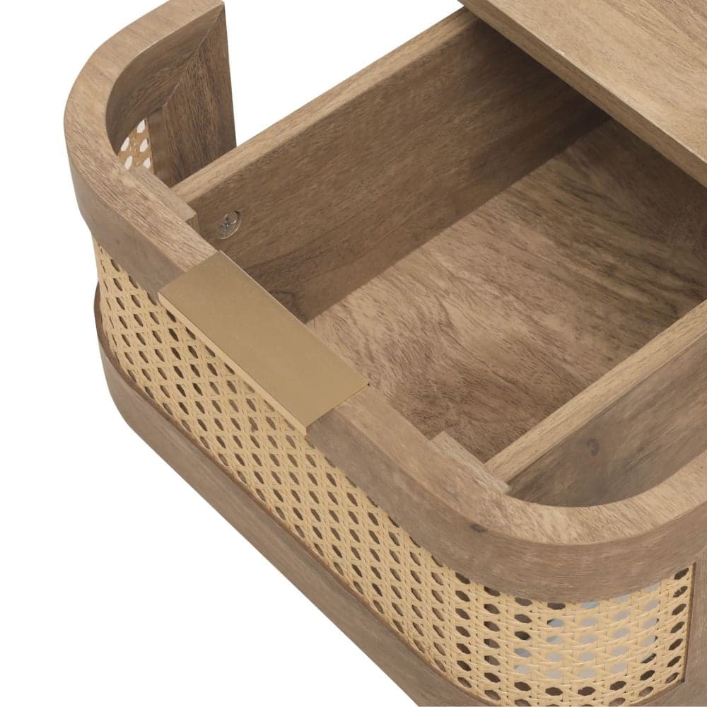 Noah Oak 1 Drawer Rattan Bedside Table | Happy Beds