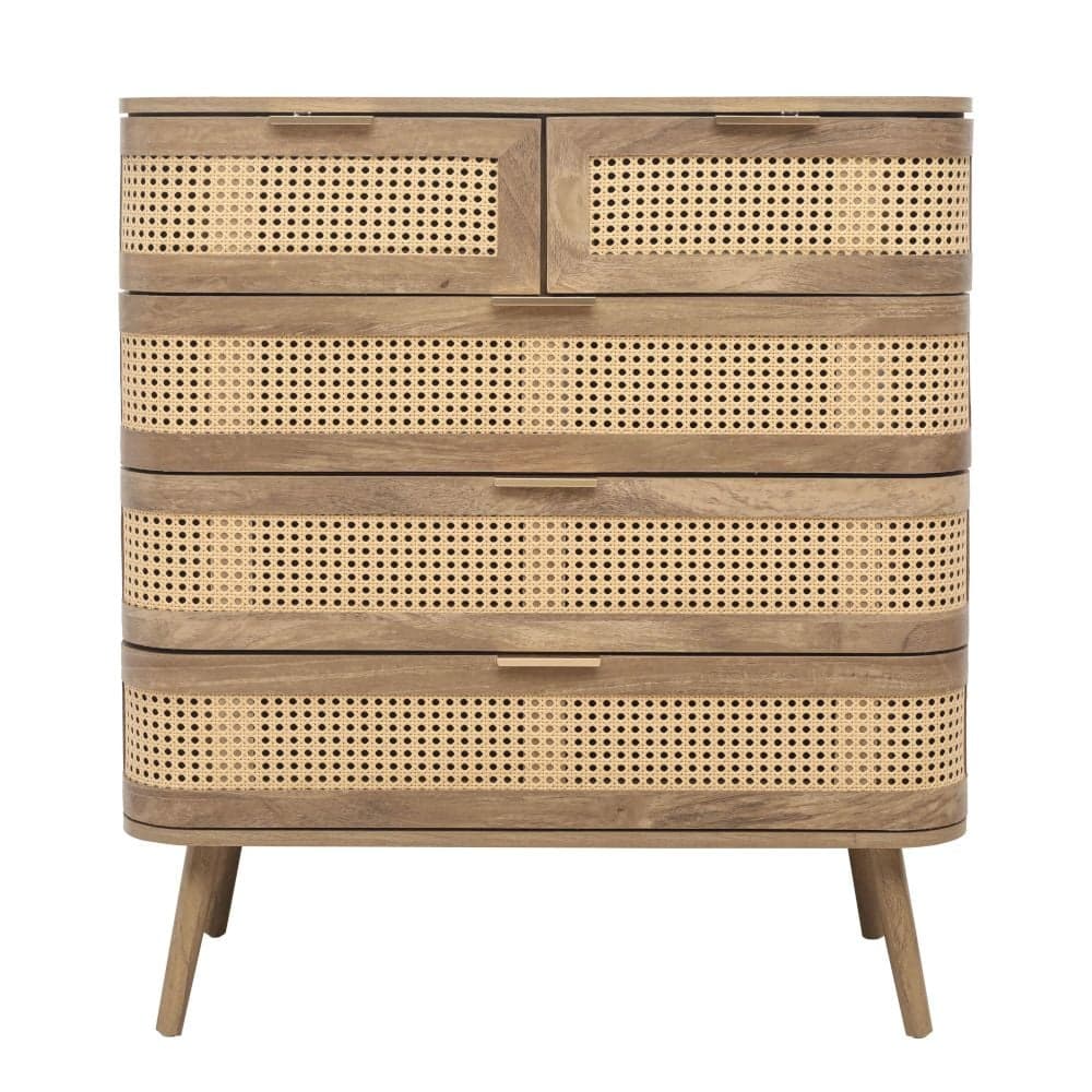 Noah Oak 5 Drawer Rattan Chest of Drawers | Happy Beds