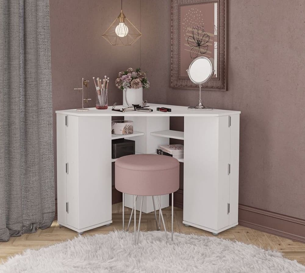 Olivia White Corner Dressing Table With Storage | Happy Beds