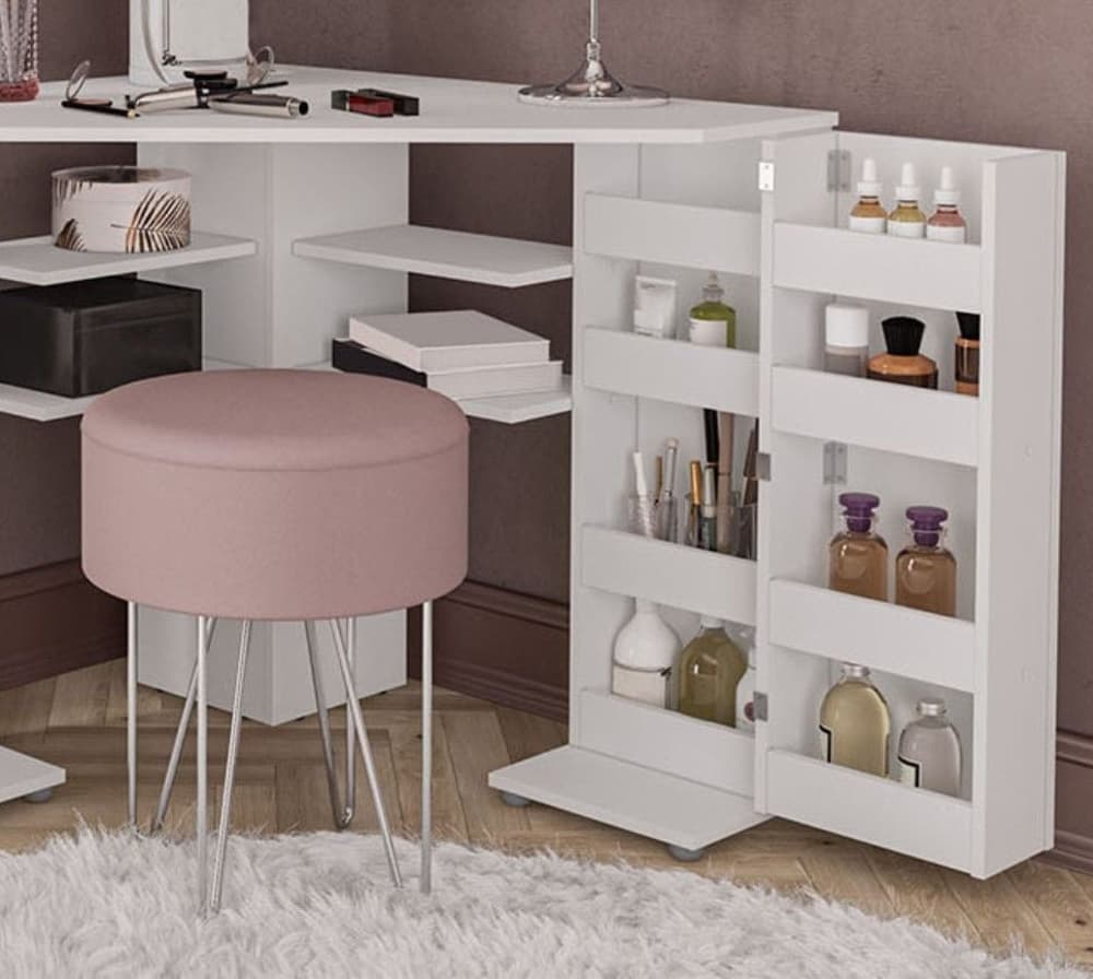 Olivia White Corner Dressing Table With Storage | Happy Beds