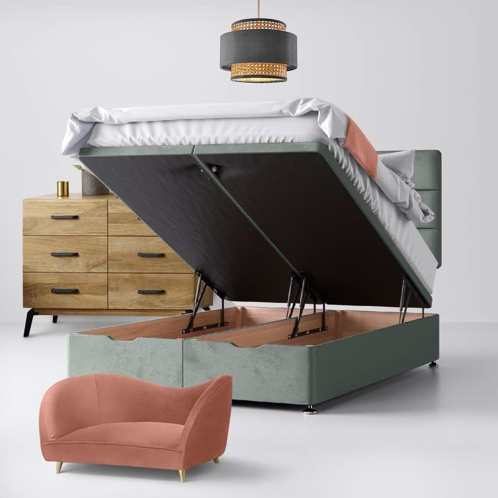 Asphalt Velvet Divan & Cornell Line Headboard | Happy Beds