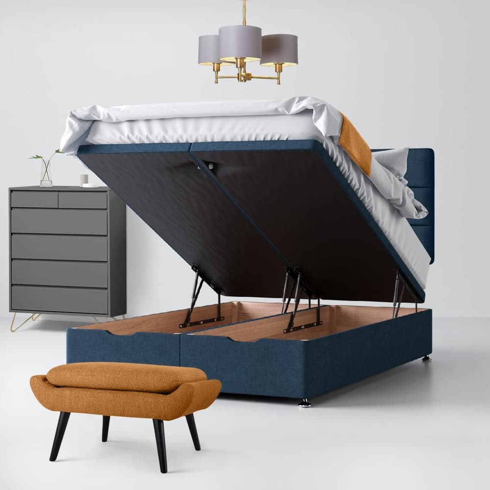 Blue Fabric Divan Bed & Cornell Line Headboard | Happy Beds