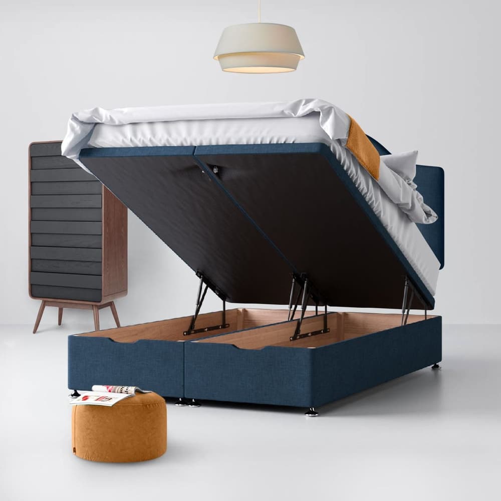 Blue Fabric Divan Bed & Victor Button Headboard | Happy Beds