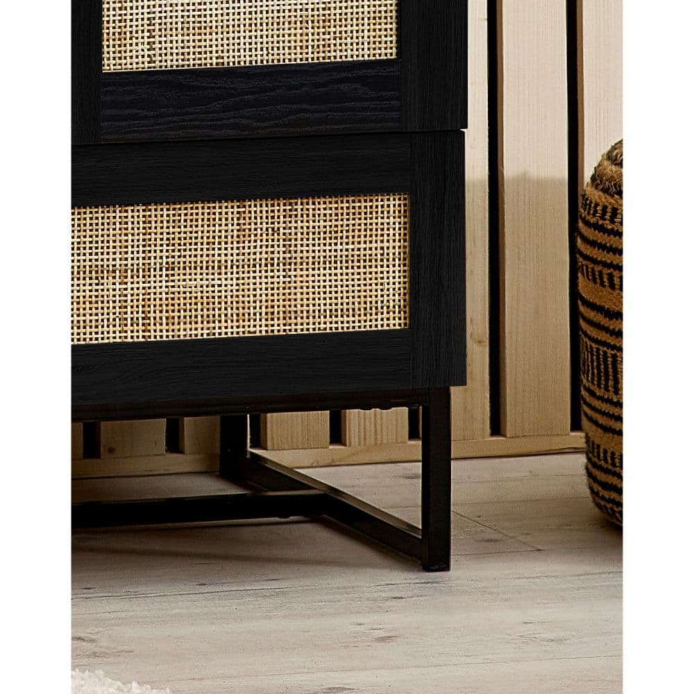 Padstow Black and Rattan Combination Wardrobe | Happy Beds