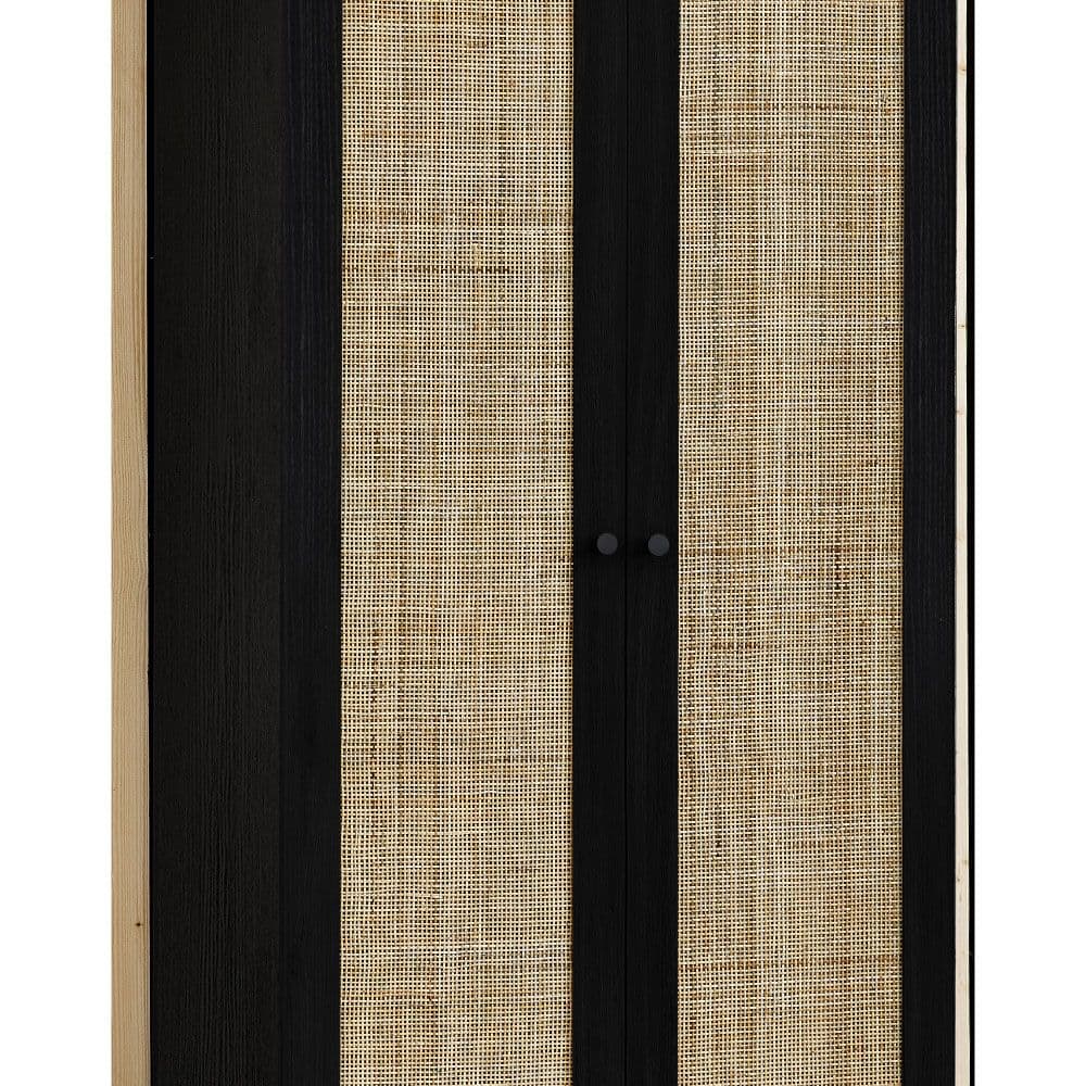 Padstow Black and Rattan Combination Wardrobe | Happy Beds