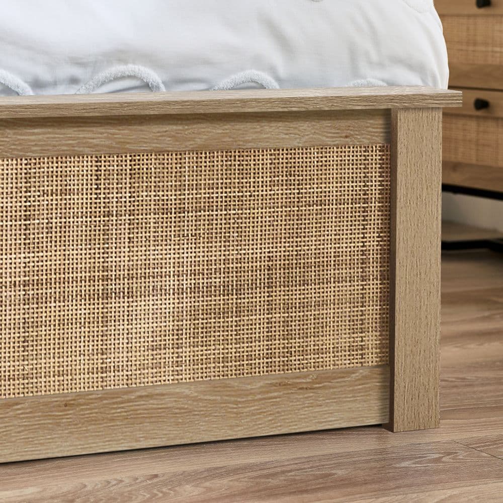 Padstow Oak Rattan Wooden Ottoman Storage Bed | Happy Beds