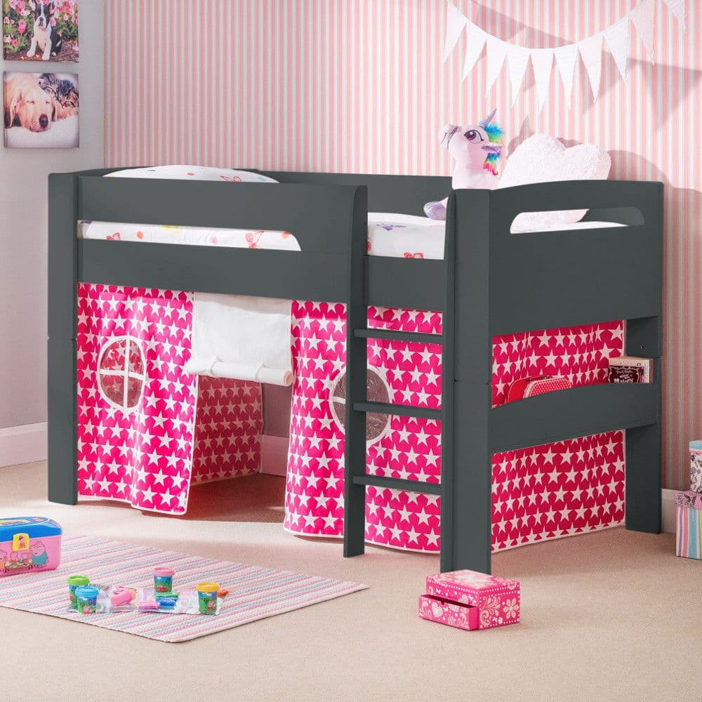 Pluto Anthracite Mid Sleeper & Starry Pink Tent | Happy Beds